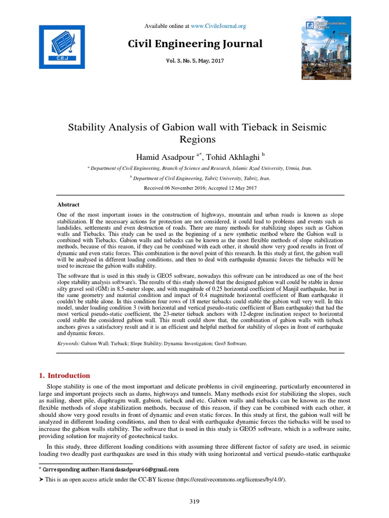 Gabion Wall Stability with Tiebacks | PDF | Strength Of Materials ...