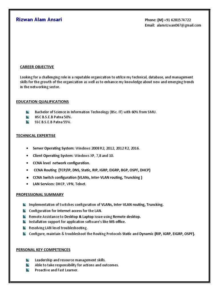 Rizwan Alam Ansari: Career Objective | PDF | Cisco Certifications | Local Area Network