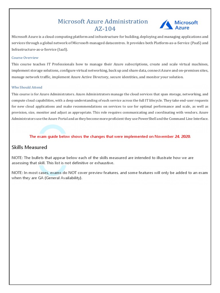 Microsoft Azure Administration AZ-104: Skills Measured | PDF | Cloud ...