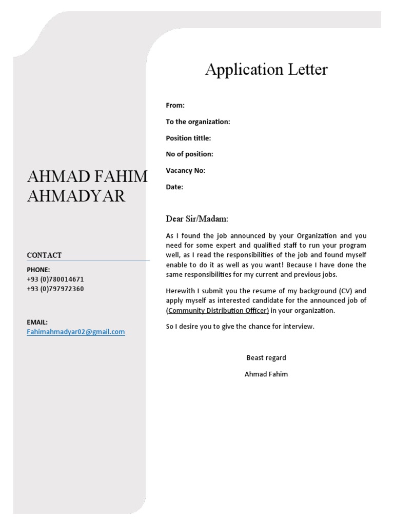 Application Letter: Dear Sir/Madam | PDF