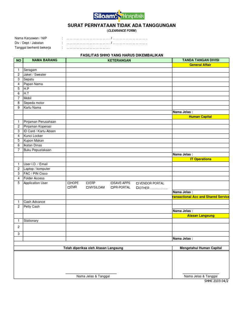 Formulir Clearance Karyawan | PDF