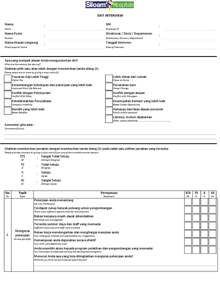 Formulir Exit Interview Karyawan | PDF