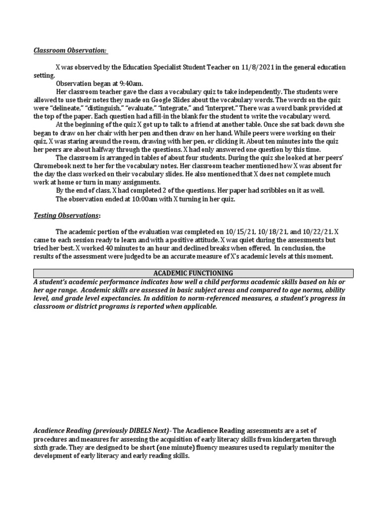 Ab - Academic Report Wiat-4 | PDF | Phonics | Reading Comprehension