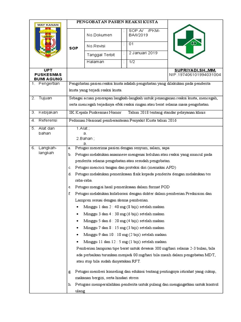 SOP Pengobatan Pasien Reaksi Kusta | PDF | Sains & Matematika