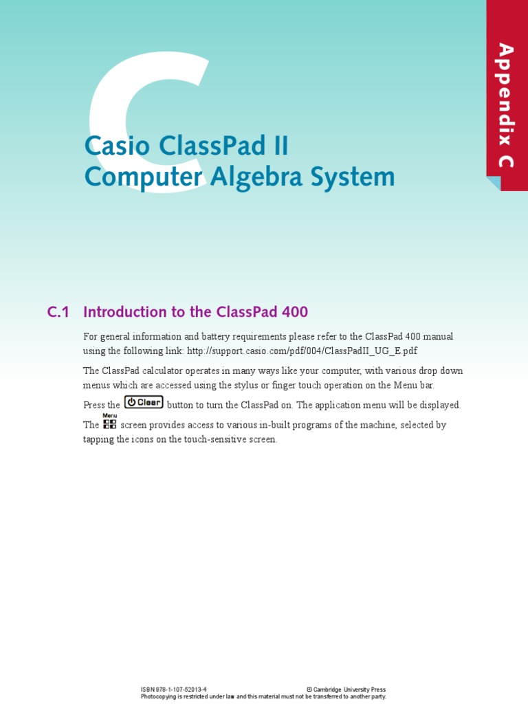 Appendix C Guide To The Casio ClassPad II CAS Calculator in VCE ...