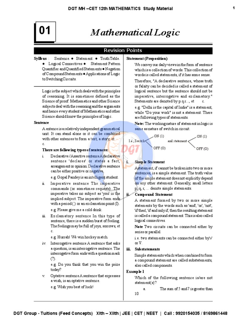 Mathematical Logic Revision Points Pdf If And Only If Sentence