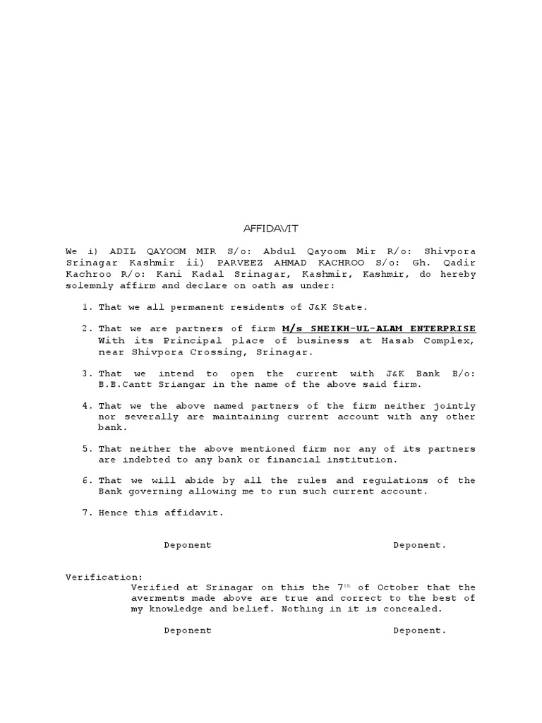 Affidavit Opening Bank Account | PDF | Government | Justice