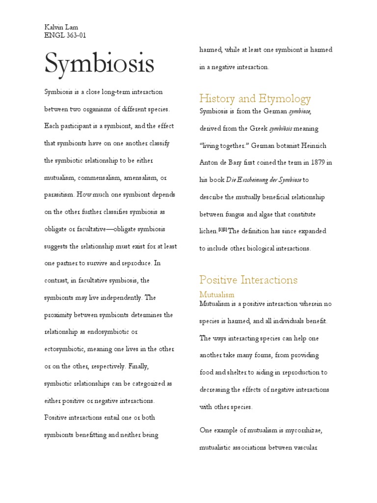 Symbiosis Definition | PDF | Symbiosis | Biological Interactions
