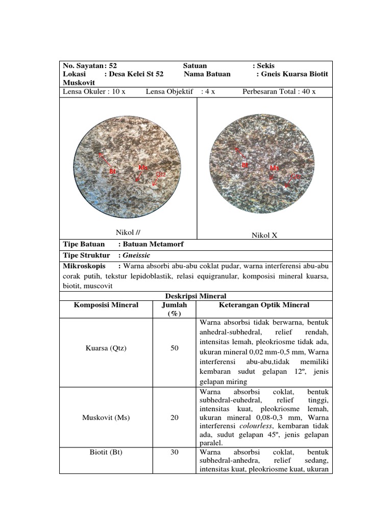 Deskripsi Mineral Muskovit dalam Gneis | PDF