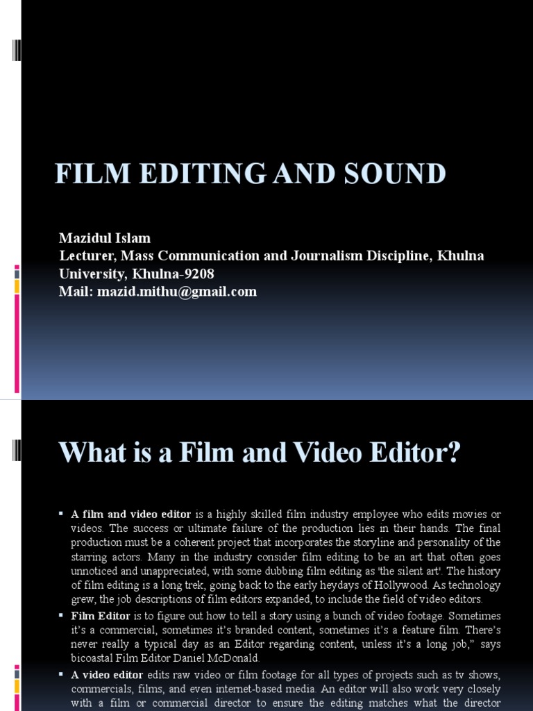 Film Editing And Sound Pdf Video