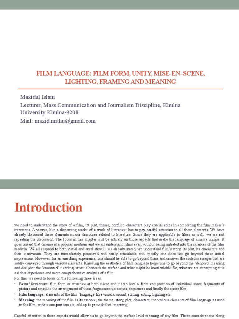 Film Language, Form and Meaning | PDF | Composition (Visual Arts)