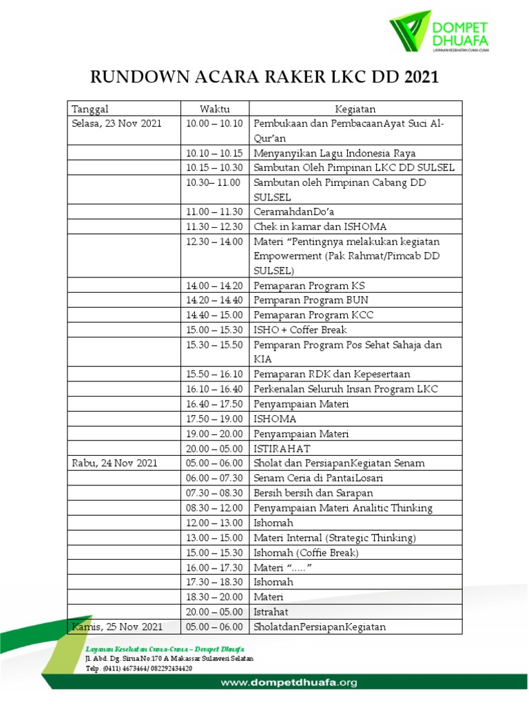 Rundown Kegiatan RAKER | PDF
