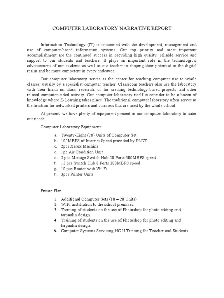 Computer Laboratory Narrative Report | PDF | Computers