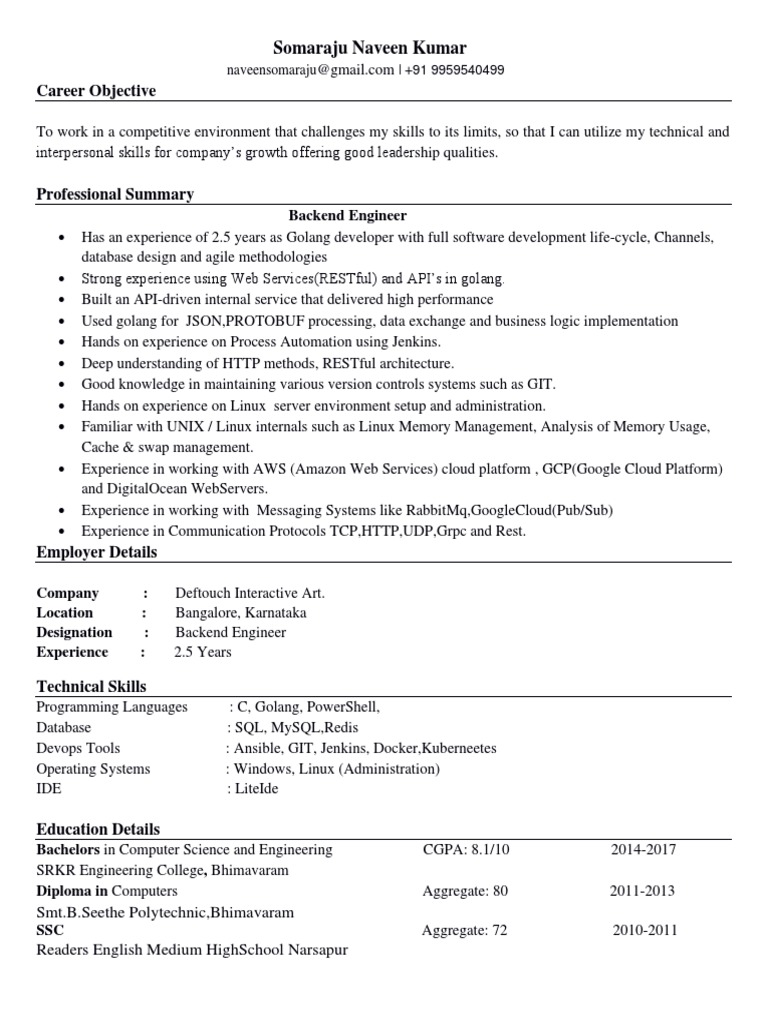 Naveen Somaraju - Golang Developer | PDF | Representational State Transfer | Web Service