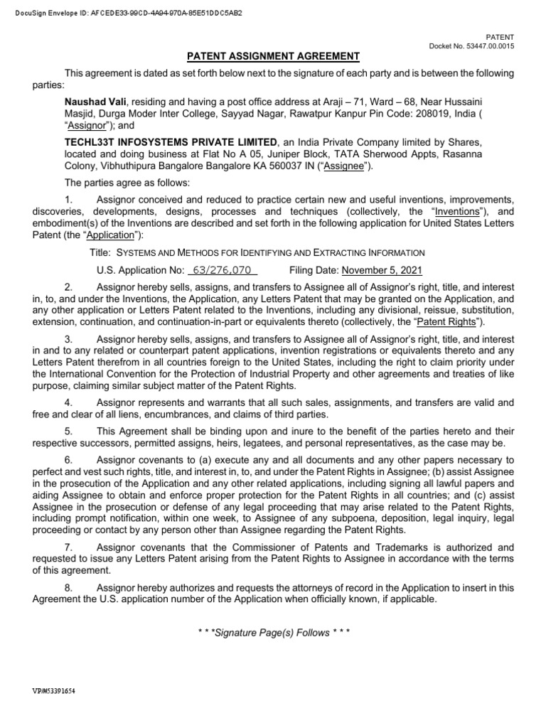 Please DocuSign Patent Assignment Agreement | PDF | Assignment (Law ...