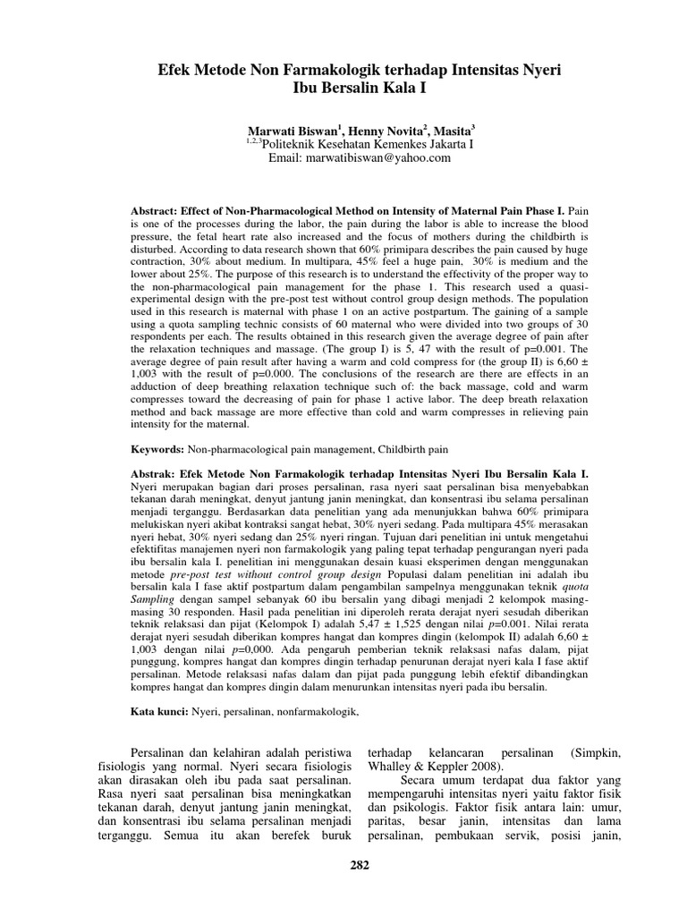 The Effectiveness of Non-Pharmacological Pain Management Methods on ...