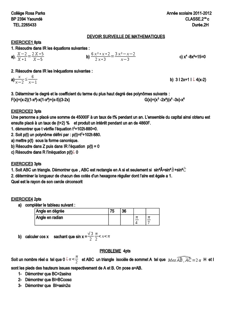 Maths 2ndec Rosa Parks | PDF | Triangle | Pi