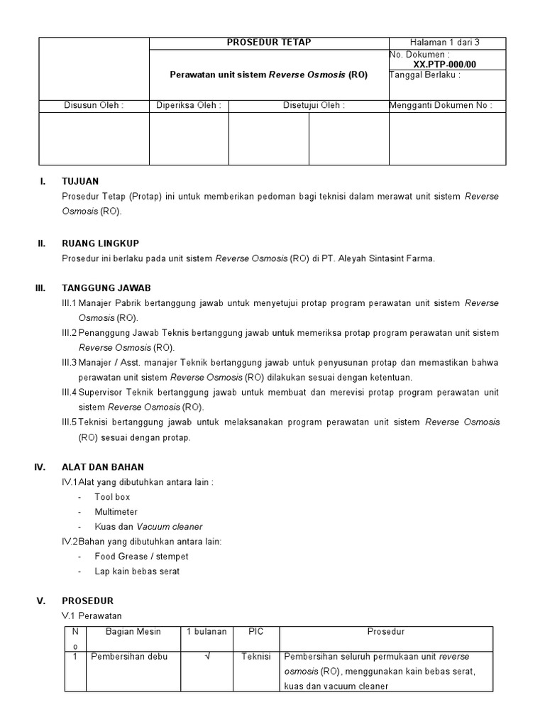 Draft Protap Perawatan | PDF