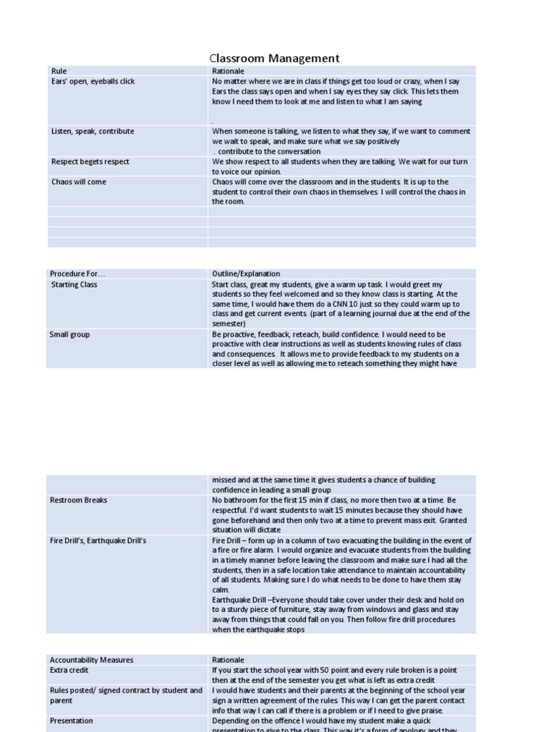 Classroom Management Plan | PDF | Classroom Management