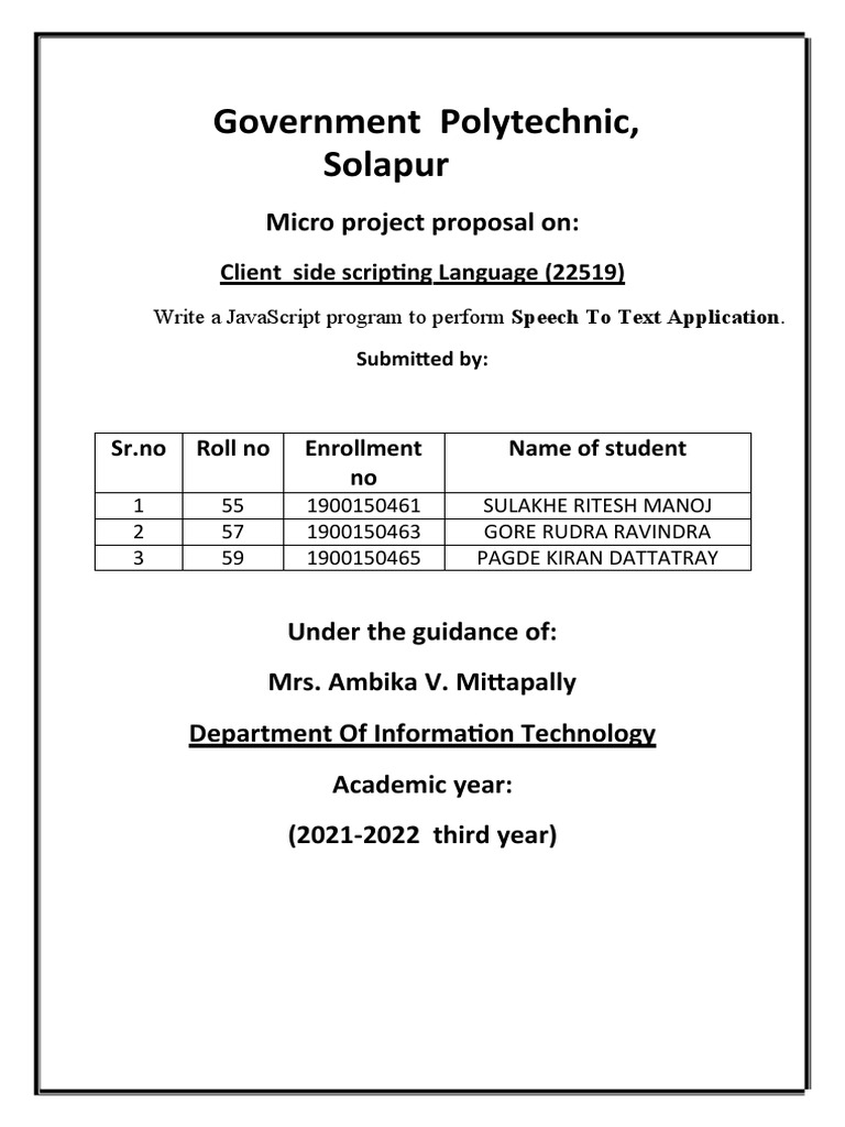 Government Polytechnic, Solapur: Micro Project Proposal On | Download ...