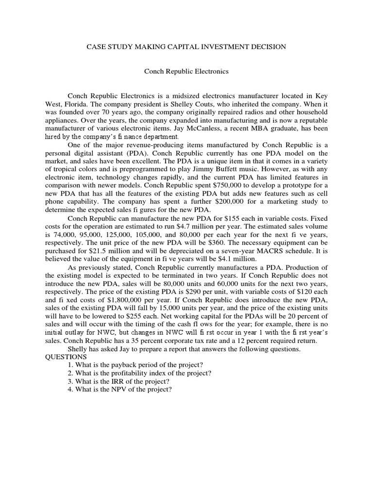 Case Study Making Capital Investment Decision. | PDF | Personal Digital ...