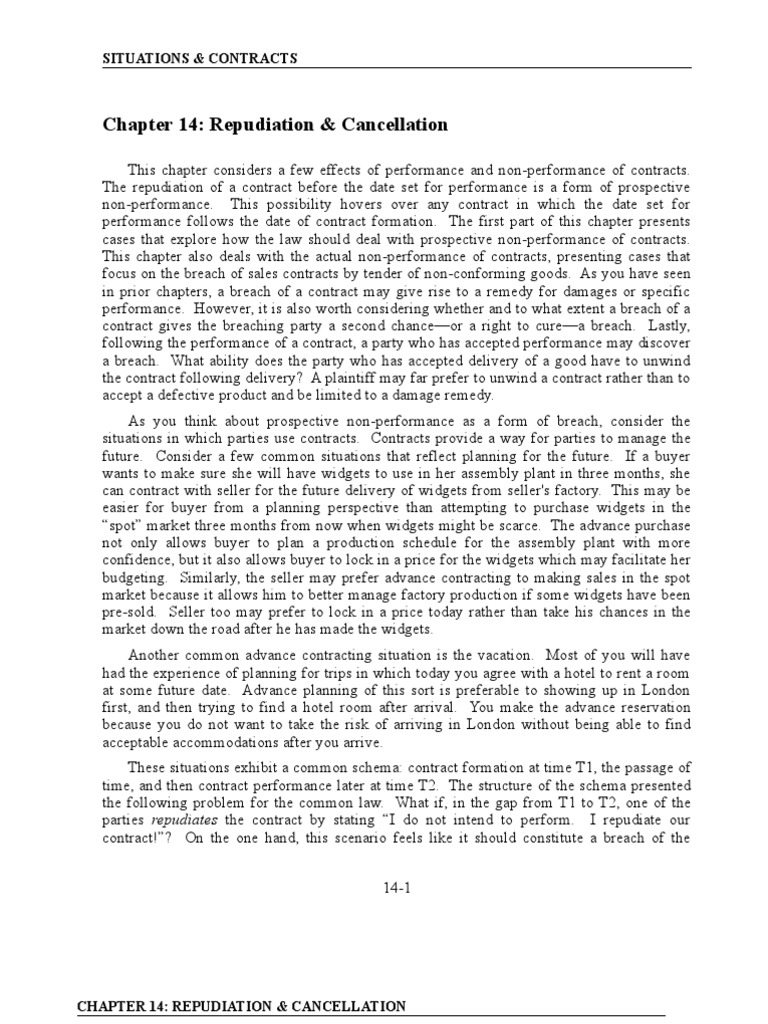 Contracts Ch. 14-Repudiation & Cancellation | PDF | Breach Of Contract ...