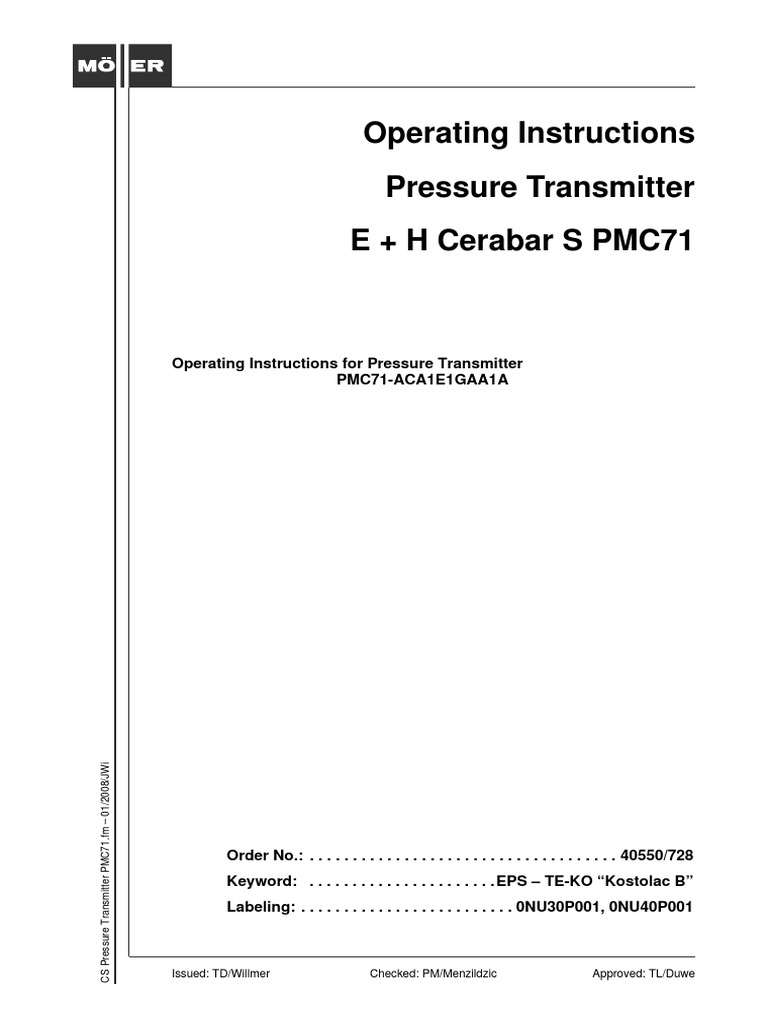 Pressure Transmitter PMC71 | PDF | Pressure Measurement | Electrical ...