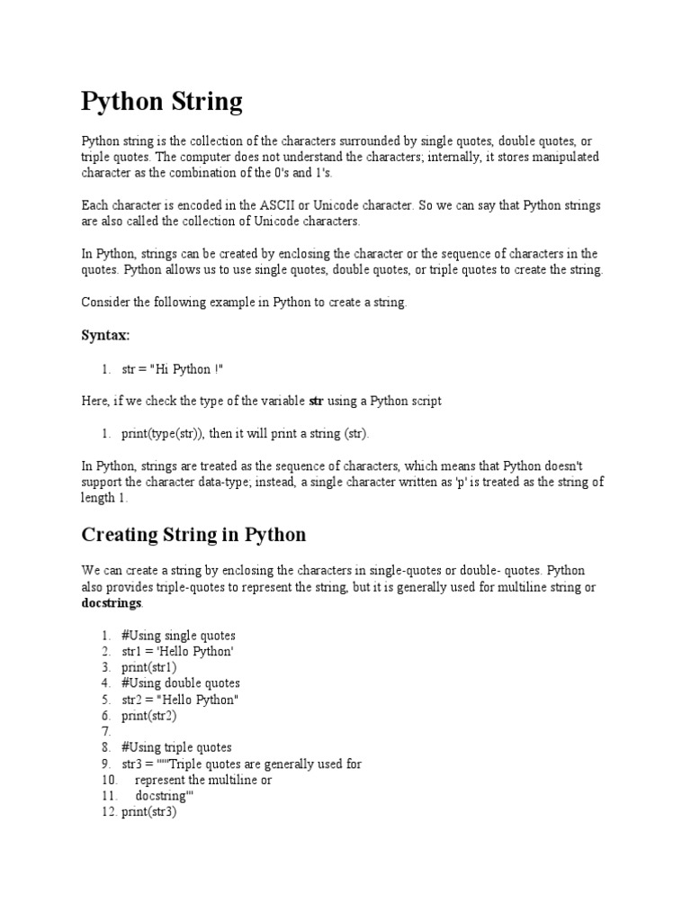 Creating String In Python Pdf String Computer Science Software Development 