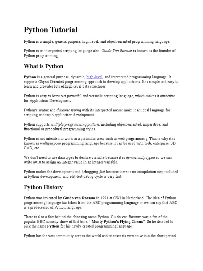 Python Tutorial | Download Free PDF | Python (Programming Language) | Variable (Computer Science)