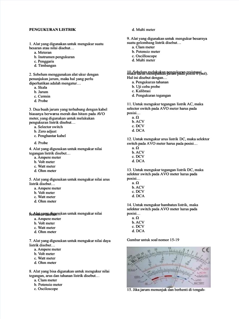 PDF Soal Alat Ukur Listrik Avometer DD | PDF