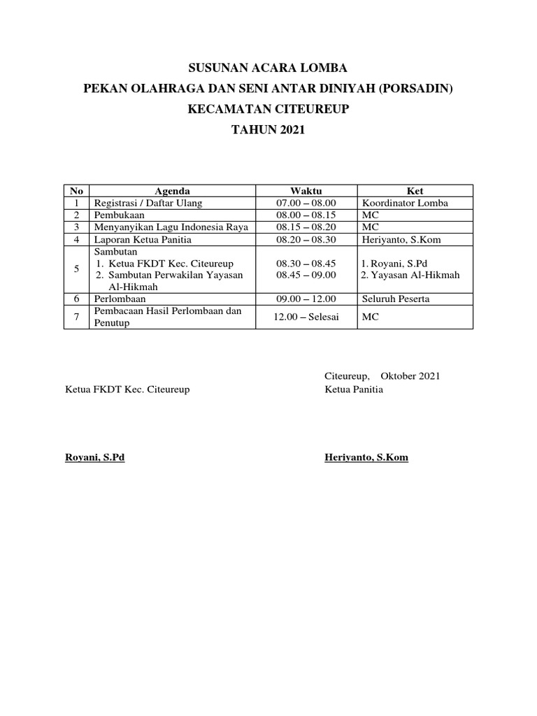 Susunan Acara Lomba | PDF