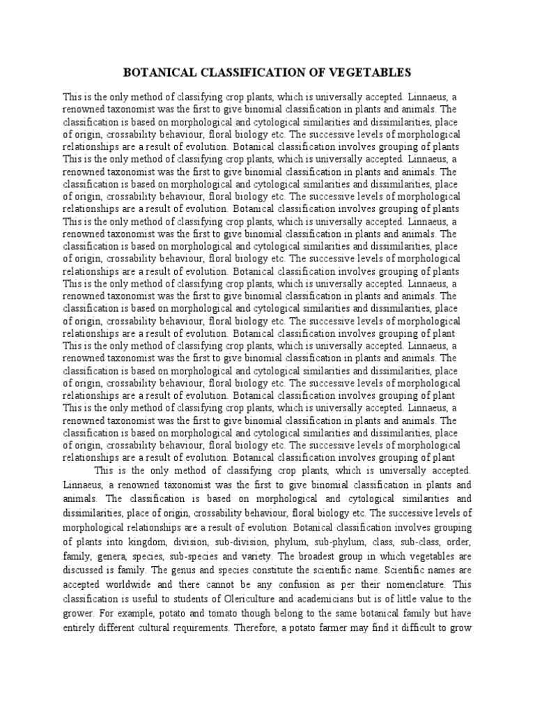 Botanical Classification of Vegetables | PDF | Taxonomy (Biology) | Botany