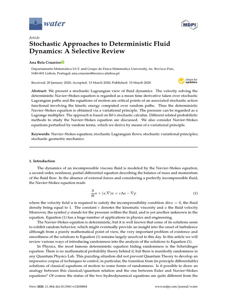 Water: Stochastic Approaches To Deterministic Fluid Dynamics: A Selective Review | PDF ...
