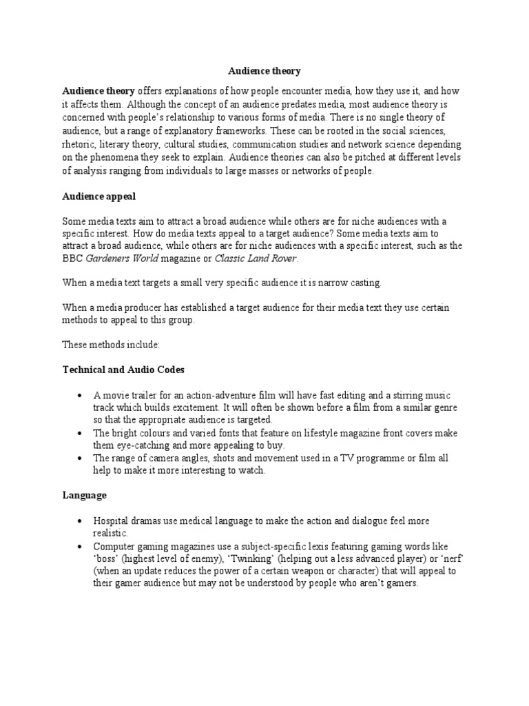 Audience Theory Audience Theory Offers Explanations of How People ...