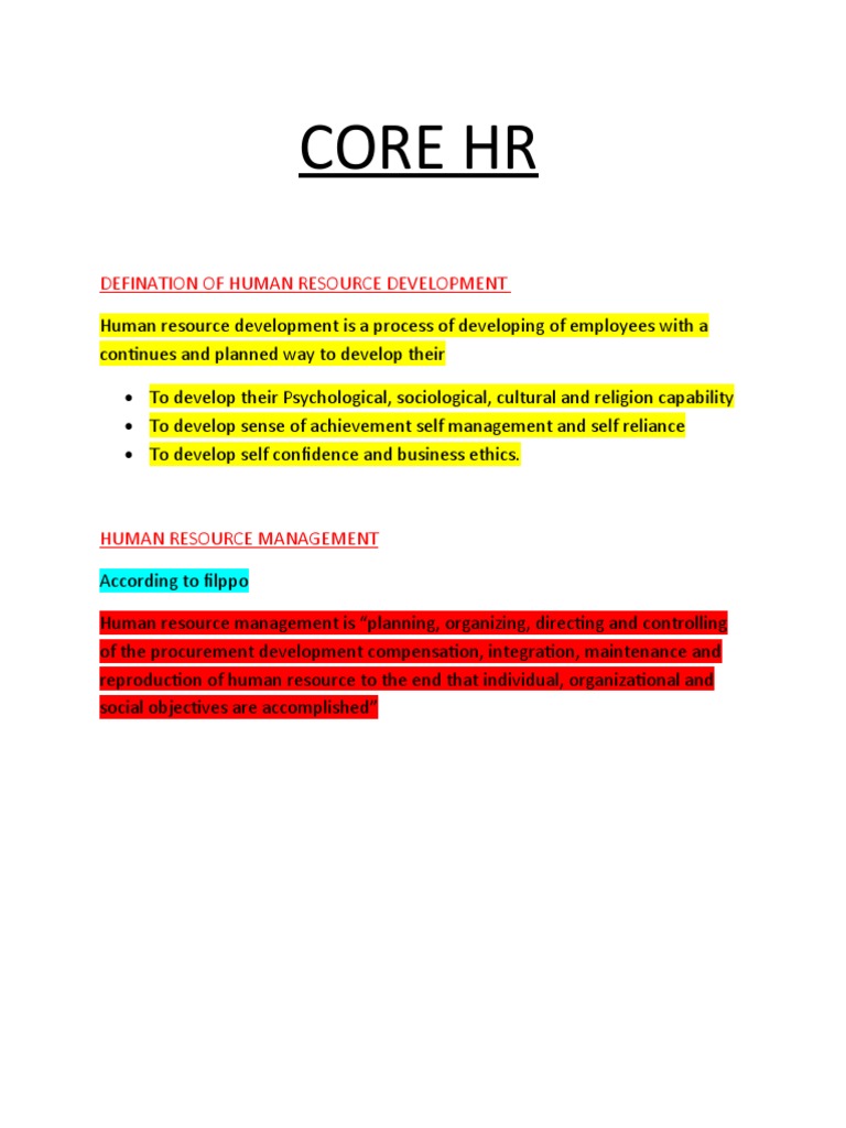Core HR: Defination of Human Resource Development | PDF | Human ...