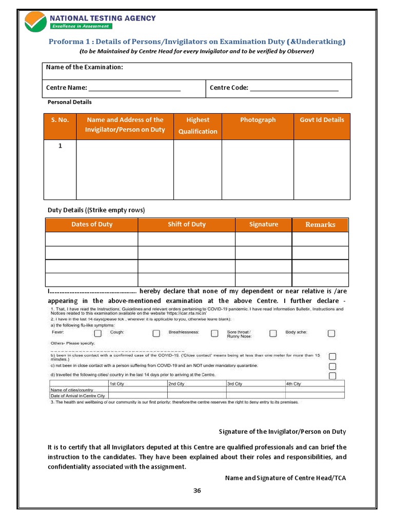 Proforma 1: Details of Persons/Invigilators On Examination Duty ...
