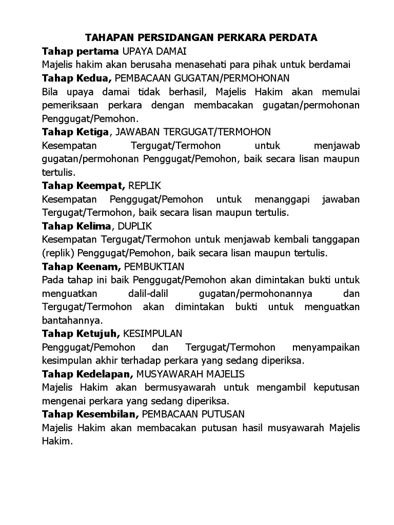 Tahapan Persidangan Perdata | PDF