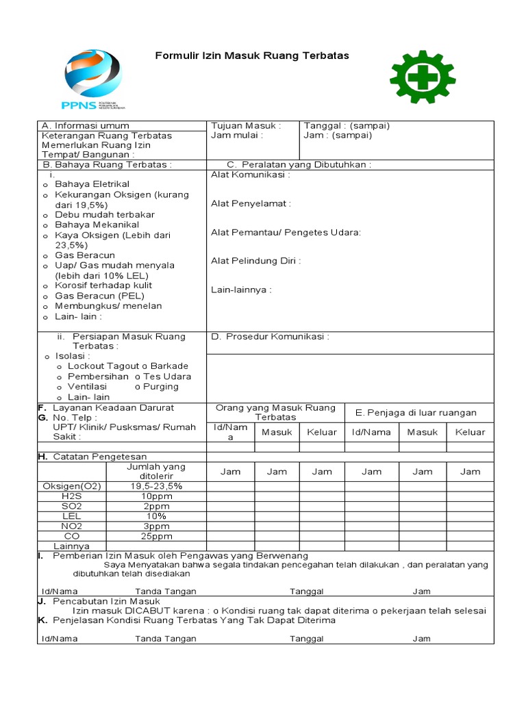 Formulir Ijin Masuk Ruang Terbatas | PDF