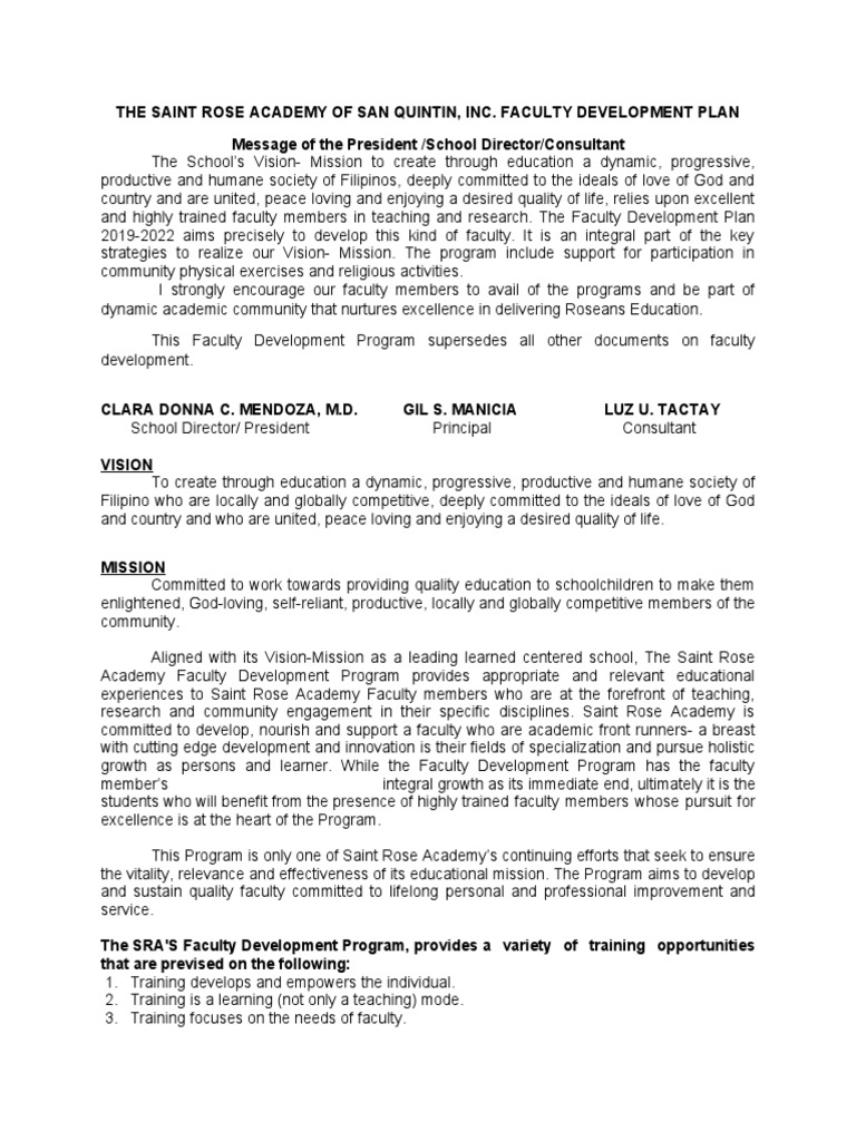 Faculty Development Plan 2019-2022 | PDF | Teachers | Learning