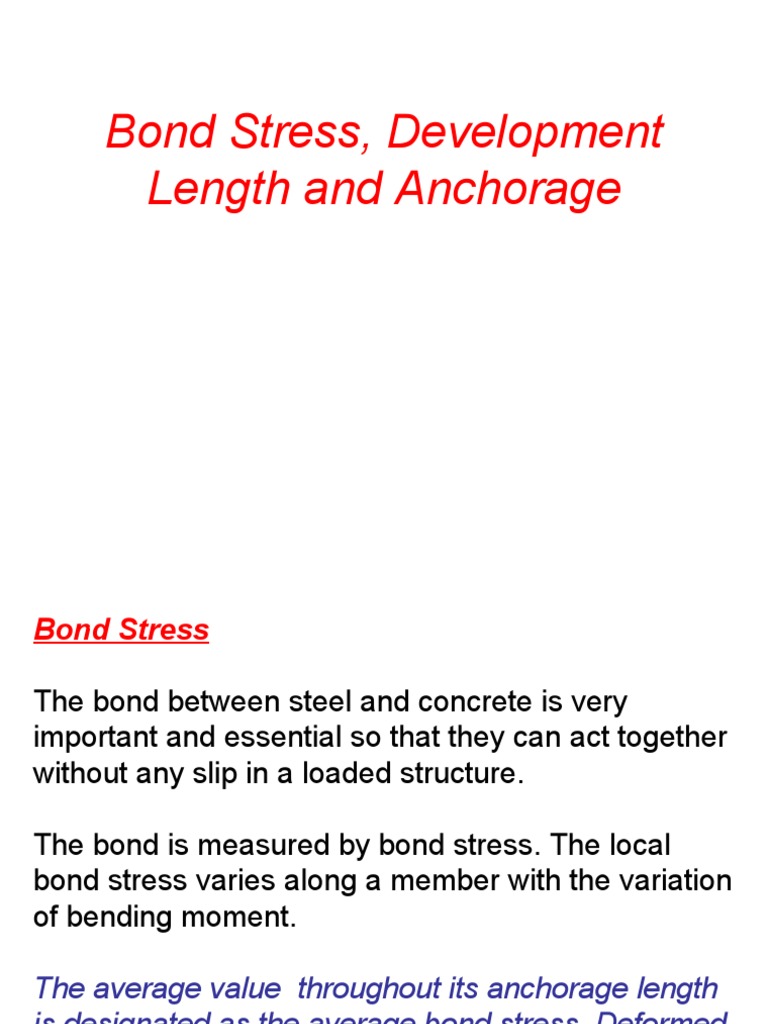 Lecture 8 Bond Stress, Development Length and Anchorage | PDF | Stress ...