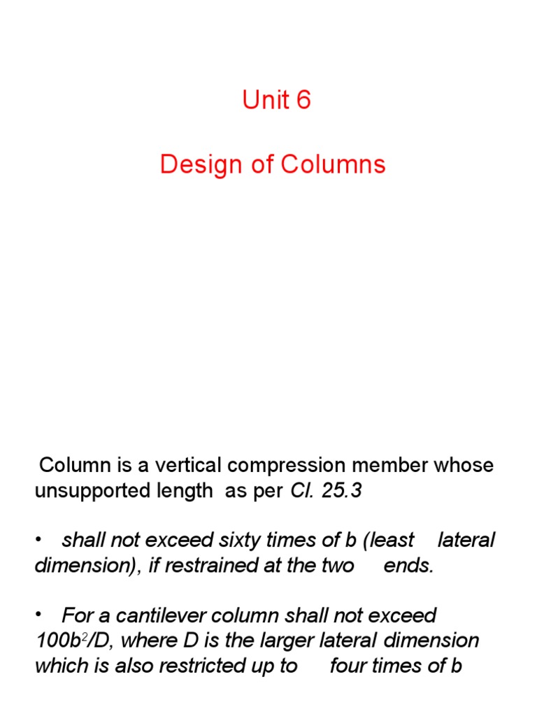Unit 6 Design of Columns | PDF | Buckling | Bending