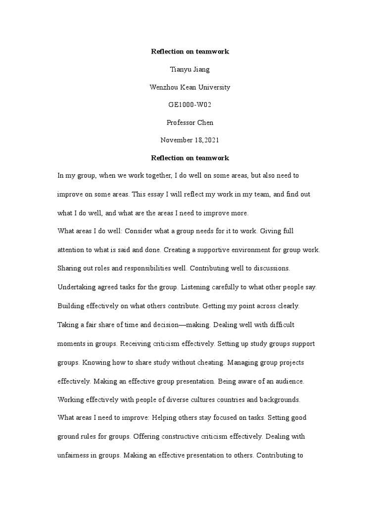 Reflection On Teamwork | PDF