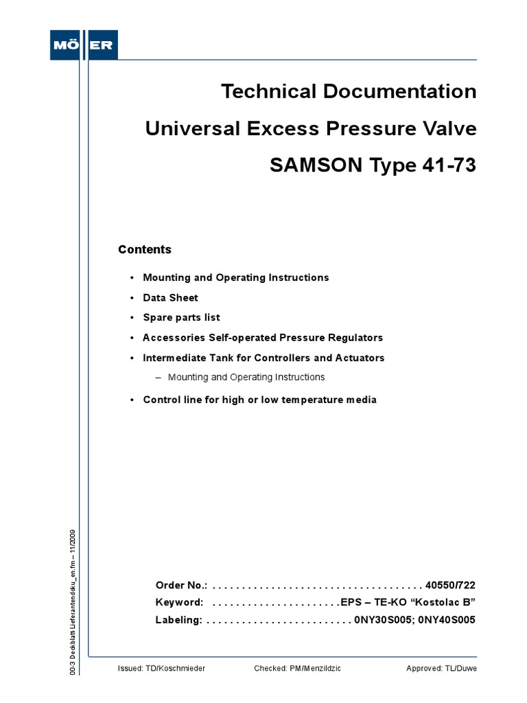 Universal Excess Pressure Valve SAMSON Type 41-73 | PDF | Valve | Tap ...