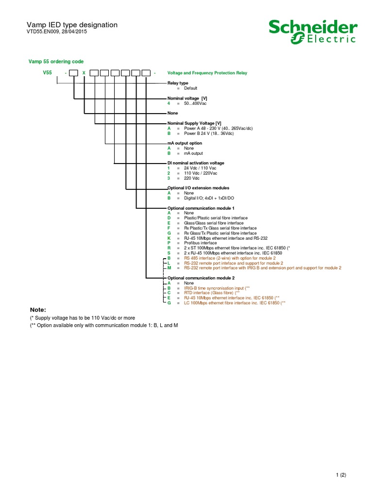 Vamp IED Type Designation: Vamp 55 Ordering Code V55 | PDF | Electrical ...