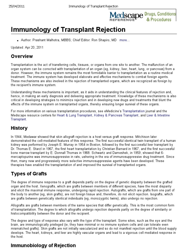 Understanding Transplant Rejection Immunology | PDF | Transplant ...