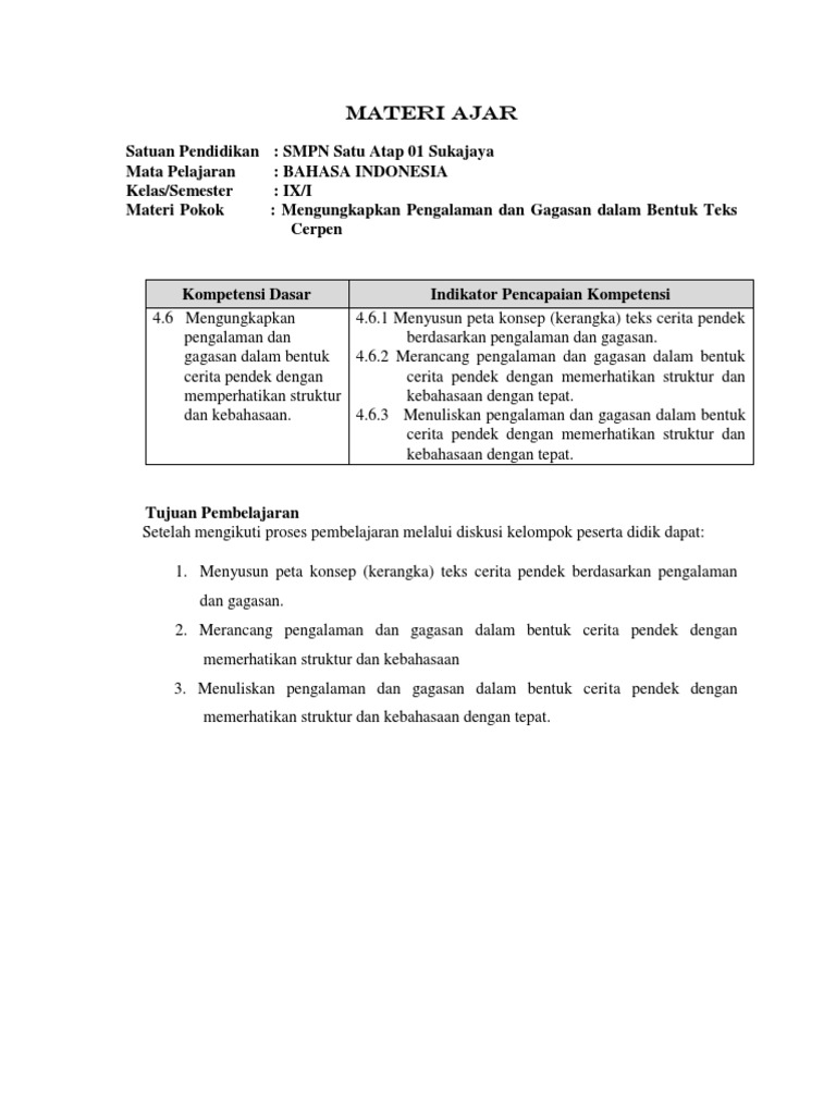 Materi Ajar Menulis Cerpen | PDF