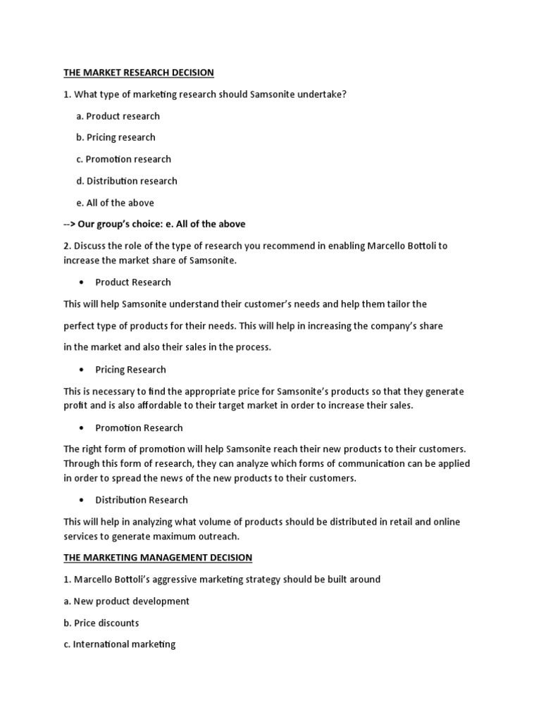 Samsonite Case Study - Group2 | PDF | Marketing | Pricing