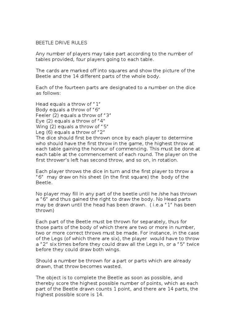 Beetle Drive | PDF | Dice | Gaming