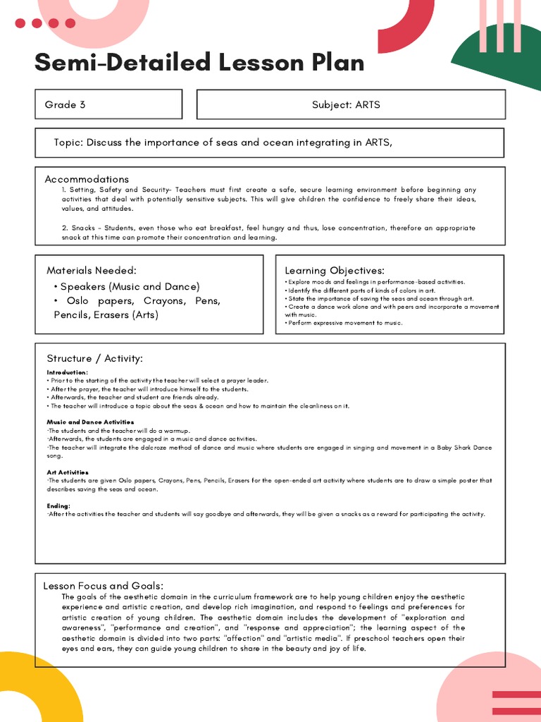 Semi Detailed Lesson Plan On Art | PDF | Aesthetics | Lesson Plan
