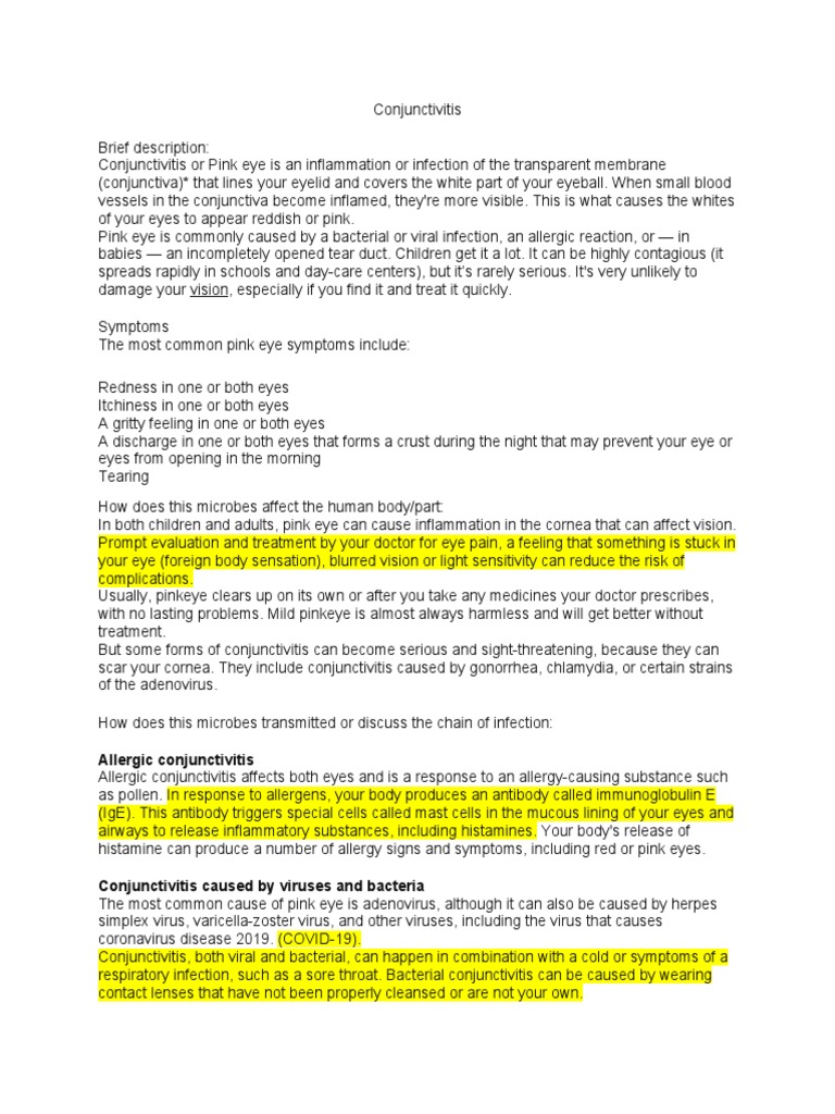 Conjunctivitis Pink Eye | PDF | Immunology | Medical Specialties